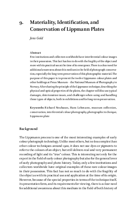 (PDF) Materiality, Identification, and Conservation of Lippmann Plates