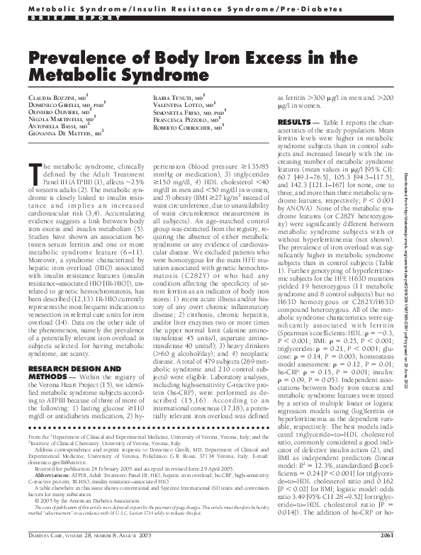 (PDF) Prevalence of Body Iron Excess in the Metabolic Syndrome