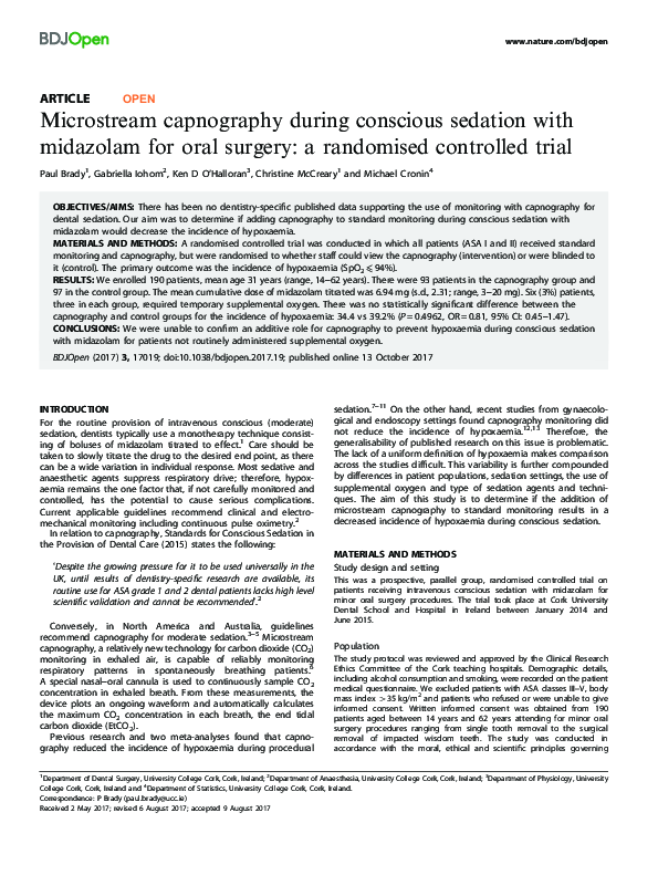 (PDF) Microstream capnography during conscious sedation with midazolam for oral surgery: a ...