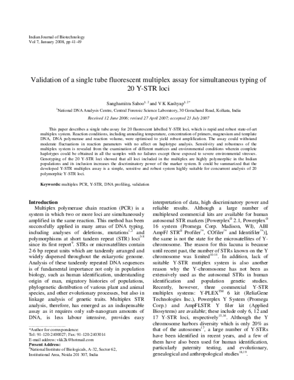 (PDF) Validation of a single tube fluorescent multiplex assay for simultaneous typing of 20 Y ...