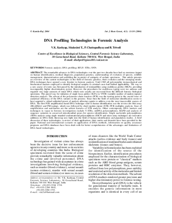 (PDF) DNA Profiling Technologies in Forensic Analysis