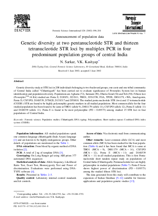(PDF) Genetic diversity at two pentanucleotide STR and thirteen ...