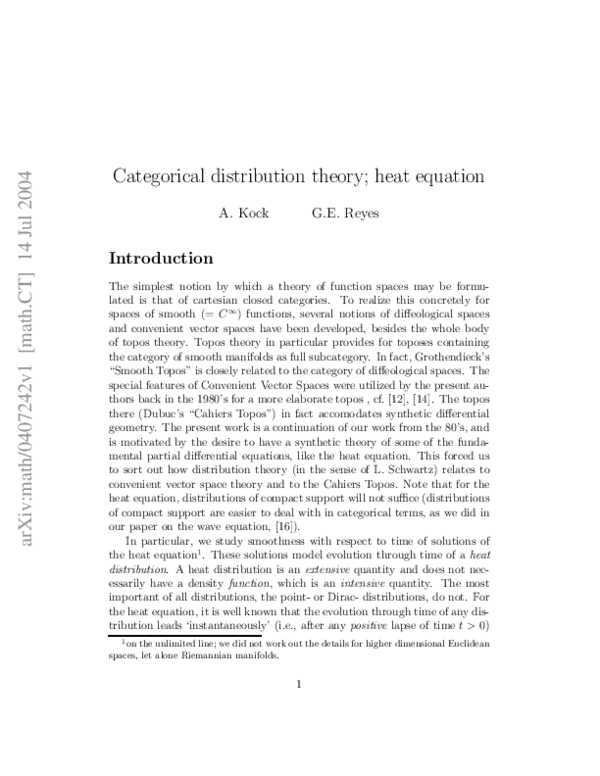 (PDF) Categorical distribution theory; heat equation