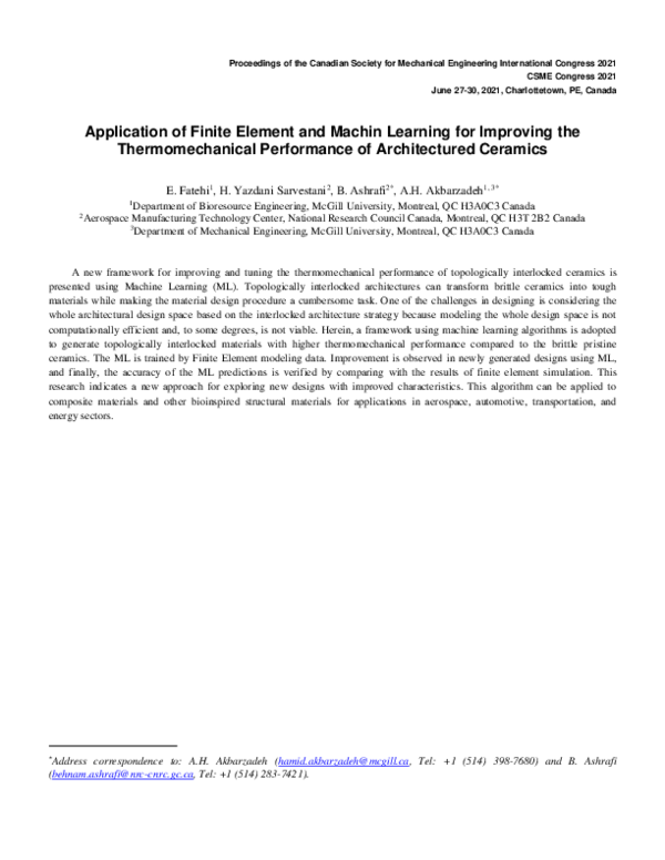 (PDF) Application Of Finite Element And Machine Learning For Improving The Thermomechanical ...