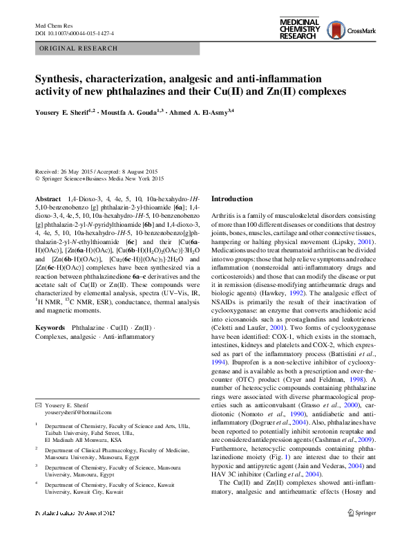 (PDF) Synthesis, characterization, analgesic and anti-inflammation activity of new phthalazines ...
