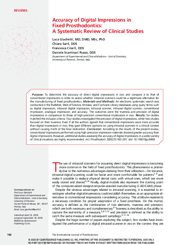 (PDF) Accuracy of Digital Impressions in Fixed Prosthodontics: A ...