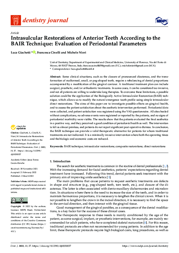 (PDF) Intrasulcular Restorations of Anterior Teeth According to the ...