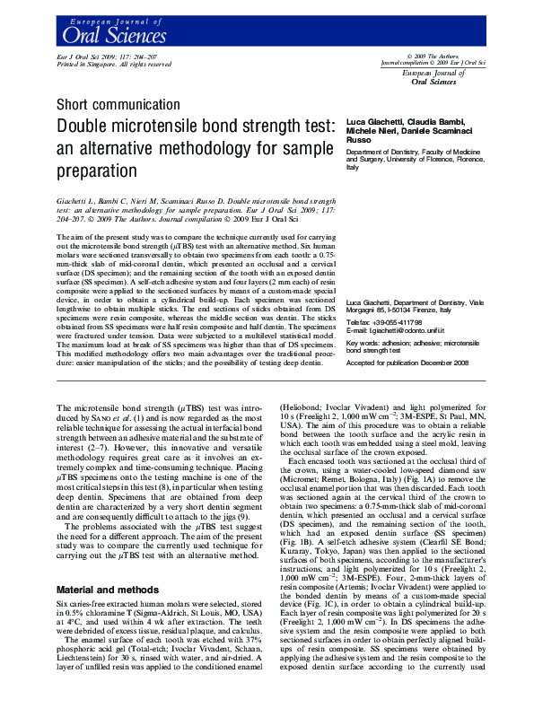 (PDF) Double microtensile bond strength test: an alternative ...