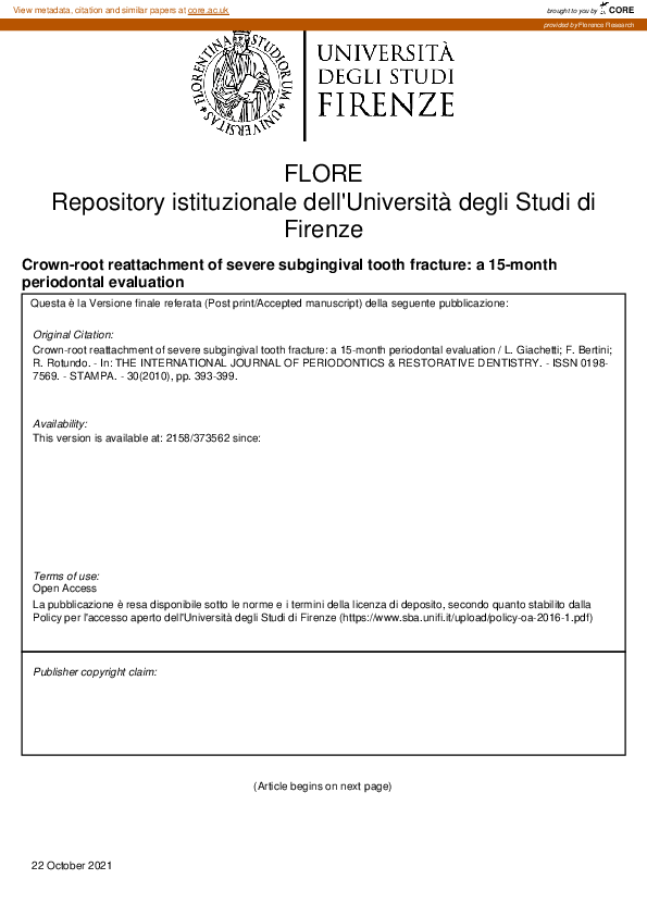 (PDF) Crown-root reattachment of a severe subgingival tooth fracture: a ...