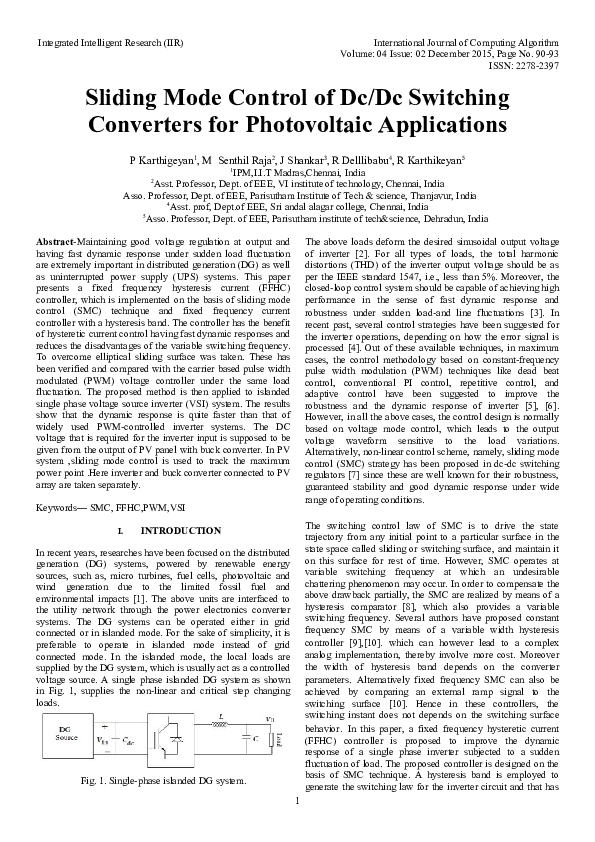 (DOC) Sliding Mode Control of Dc/Dc Switching Converters for Photovoltaic Applications