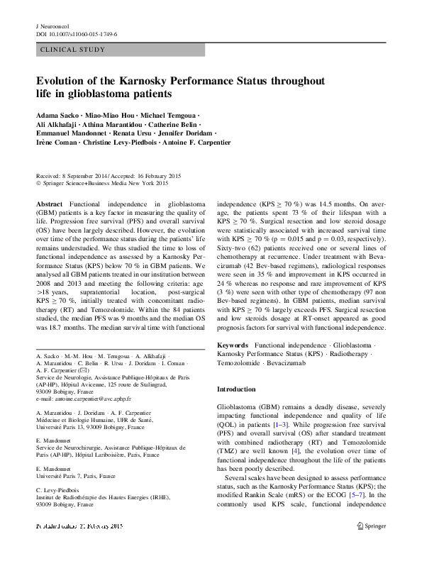 (PDF) Evolution of the Karnosky Performance Status throughout life in ...