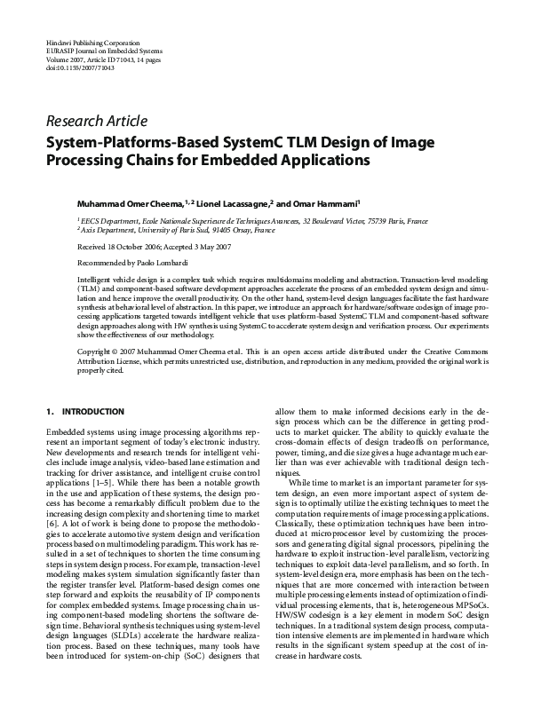 Pdf System Platforms Based Systemc Tlm Design Of Image Processing Chains For Embedded 7053