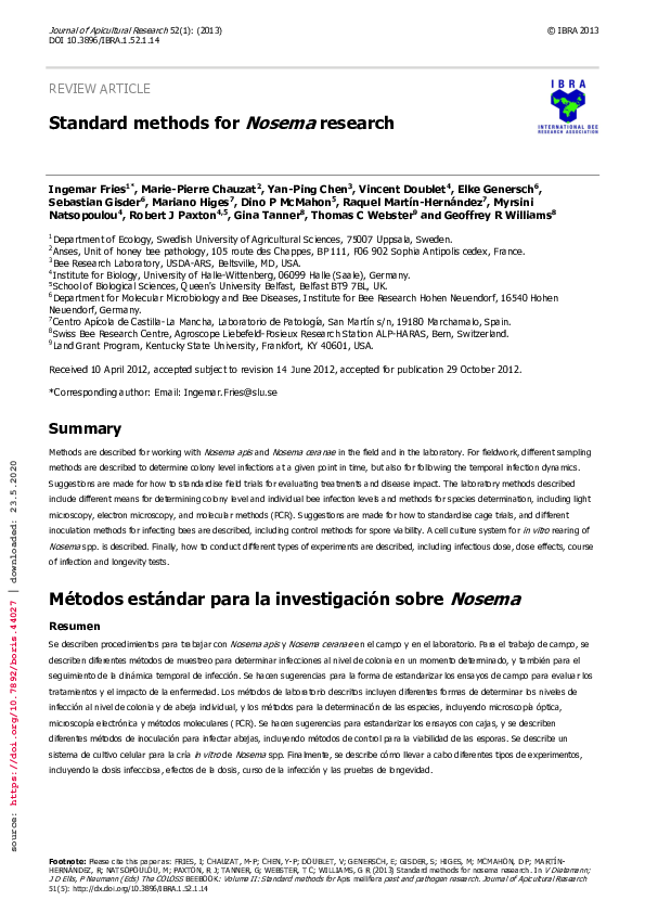 (PDF) Standard methods forNosemaresearch