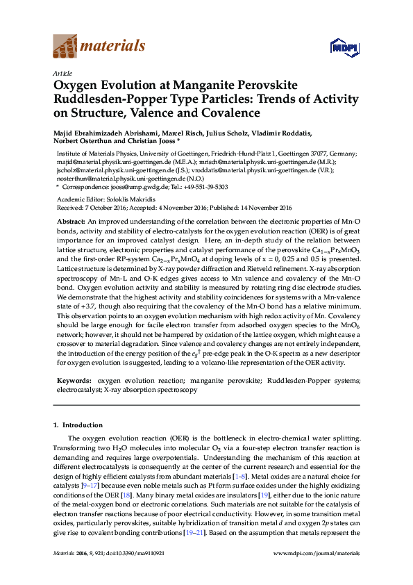 (PDF) Oxygen Evolution at Manganite Perovskite Ruddlesden-Popper Type Particles: Trends of ...