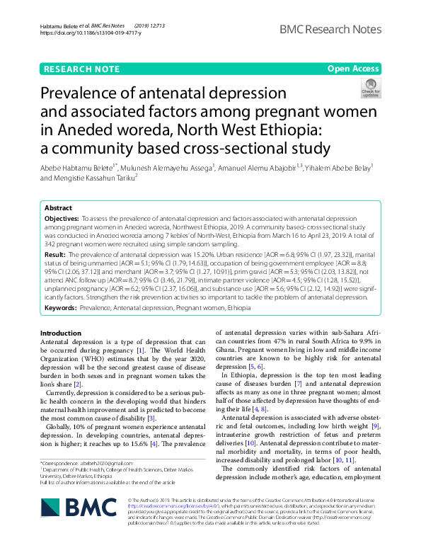 (PDF) Prevalence of antenatal depression and associated factors among ...