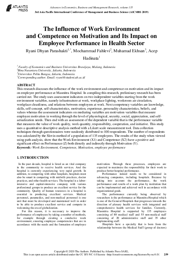(PDF) The Influence of Work Environment and Competence on Motivation and Its Impact on Employee ...