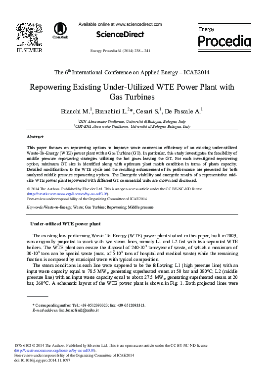 (PDF) Repowering Existing Under-utilized WTE Power Plant with Gas Turbine
