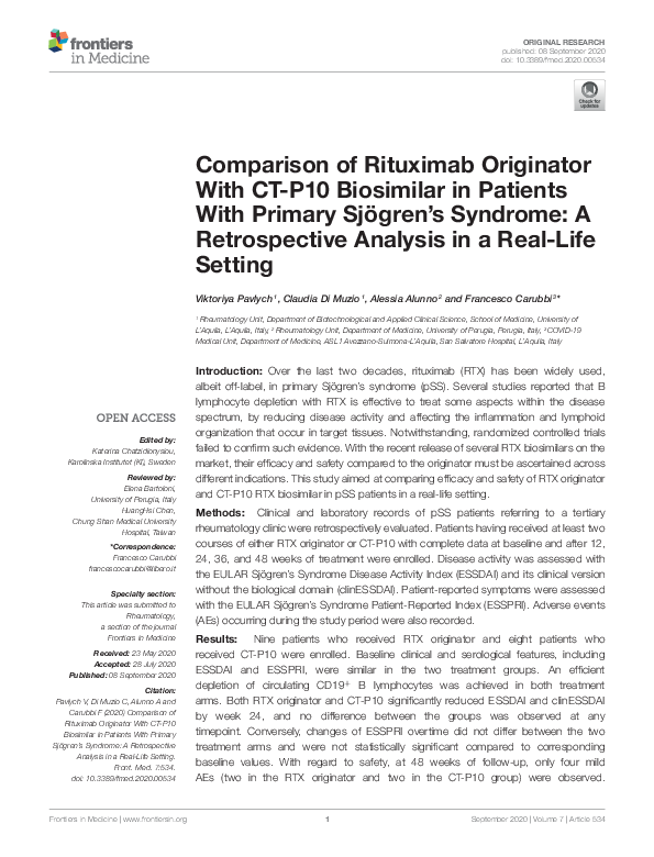 (PDF) Comparison of Rituximab Originator With CT-P10 Biosimilar in ...