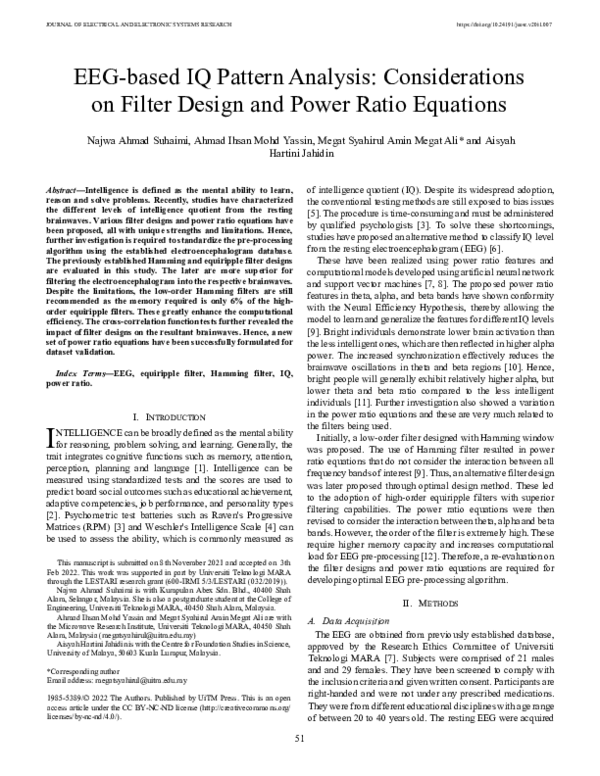 (PDF) EEG-based IQ Pattern Analysis: Considerations on Filter Design and Power Ratio Equations