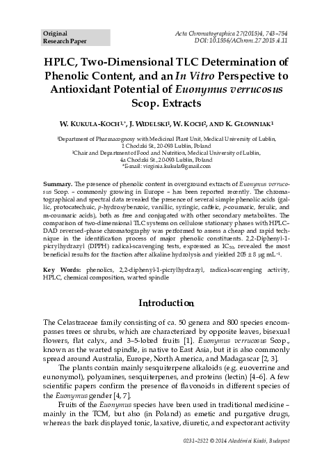 (PDF) HPLC, Two-Dimensional TLC Determination of Phenolic Content, and ...