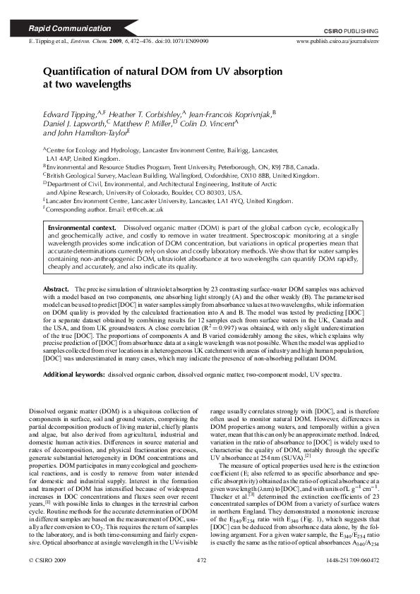 (PDF) Quantification of natural DOM from UV absorption at two wavelengths
