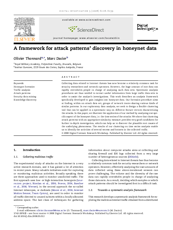 (PDF) A framework for attack patterns' discovery in honeynet data