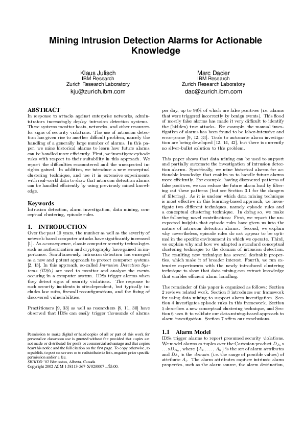 Pdf Efficient Handling Of Intrusion Detection Alarms