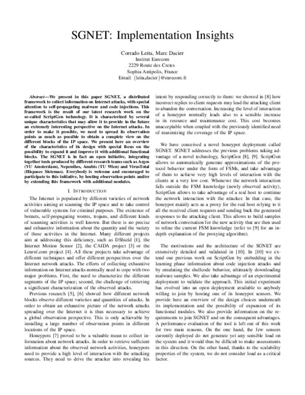 (PDF) SGNET: Implementation insights