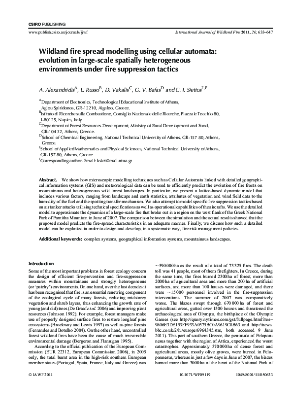 Pdf Wildland Fire Spread Modelling Using Cellular Automata Evolution In Large Scale Spatially