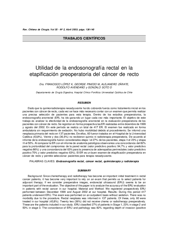 (PDF) Utilidad de la endosonografía rectal en la etapificación preoperatoria del cáncer de recto ...
