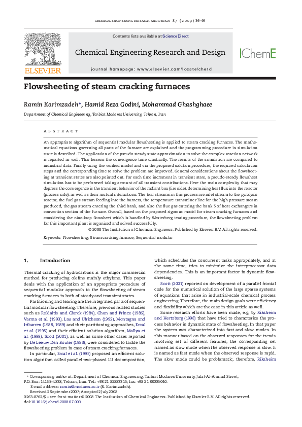 (PDF) Flowsheeting of steam cracking furnaces