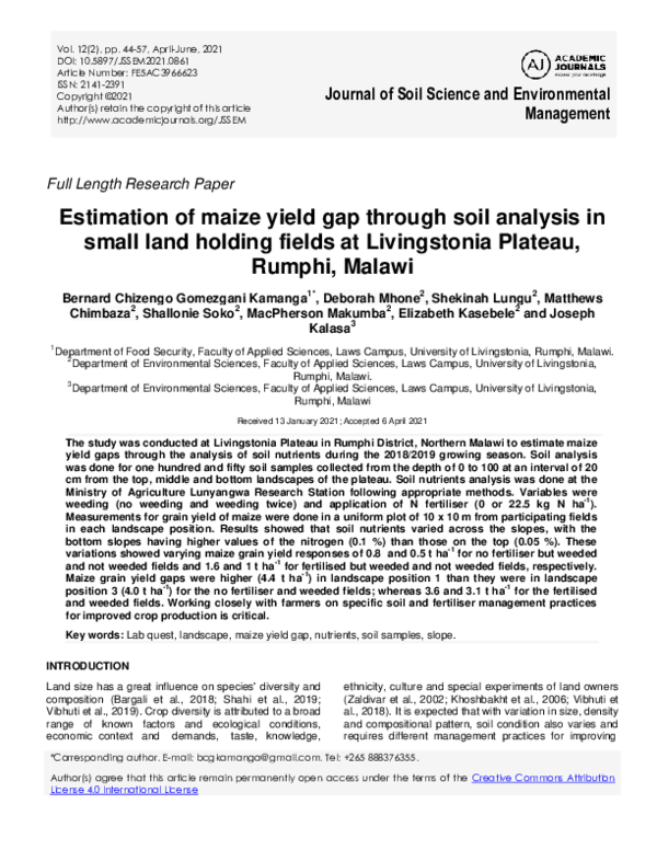 (PDF) Estimation of maize yield gap through soil analysis in small land ...