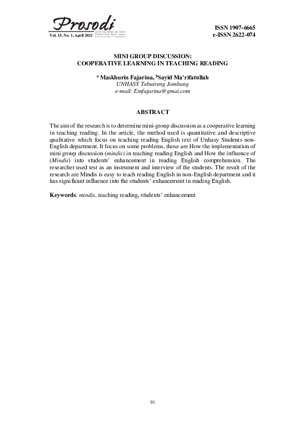 (PDF) Mini Group Discussion: Cooperative Learning in Teaching Reading