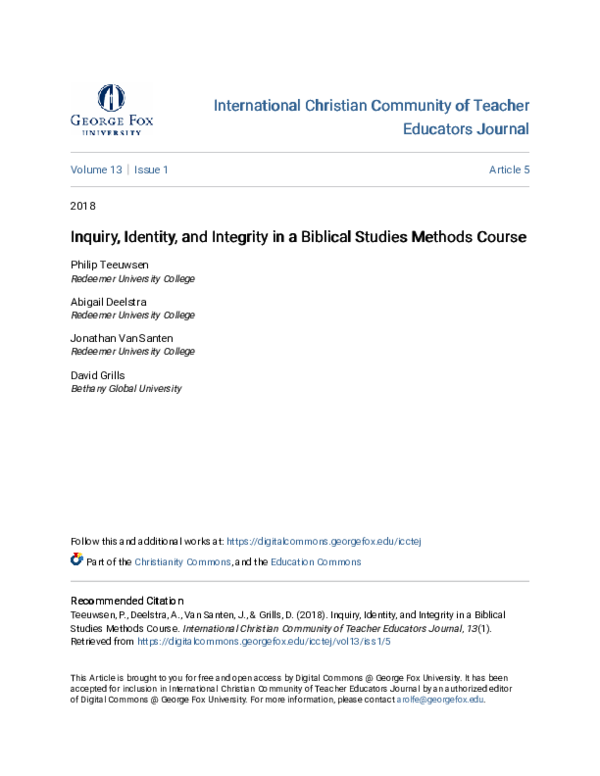 (PDF) Inquiry, Identity, and Integrity in a Biblical Studies Methods Course