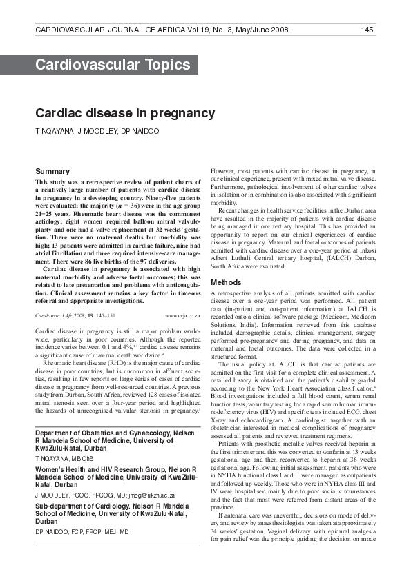 (PDF) Cardiac disease in pregnancy