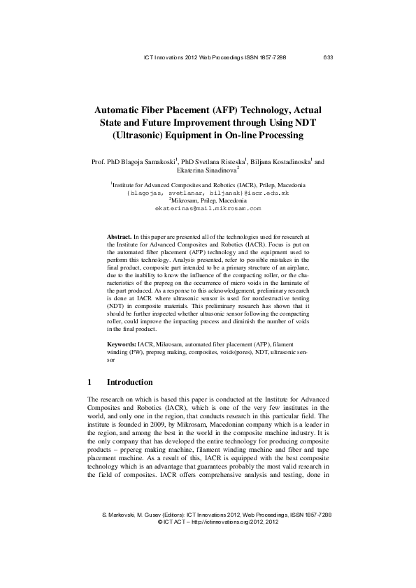 (PDF) Automatic Fiber Placement (AFP) Technology, Actual State and Future Improvement through ...