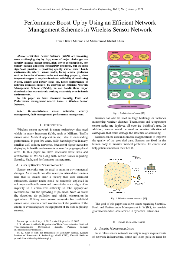 (PDF) Performance Boost-Up by Using an Efficient Network Management Schemes in Wireless Sensor ...