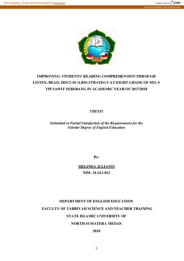 (PDF) IMPROVING STUDENTS’ READING COMPREHENSION THROUGH LISTEN, READ, DISCUSS (LRD) STRATEGY AT ...