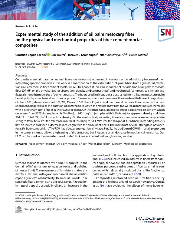 (PDF) Experimental study of the addition of oil palm mesocarp fiber on ...