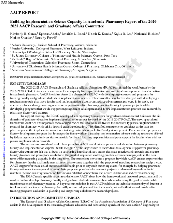 (PDF) Building Implementation Science Capacity in Academic Pharmacy ...