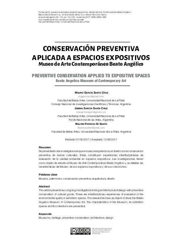 (PDF) Conservación preventiva aplicada a espacios expositivos