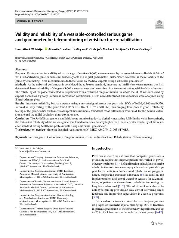 (PDF) Validity and reliability of a wearable-controlled serious game and goniometer for ...