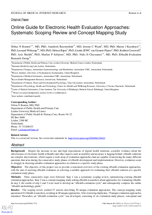 (PDF) An online guide for eHealth evaluation approaches: a systematic scoping review and concept ...