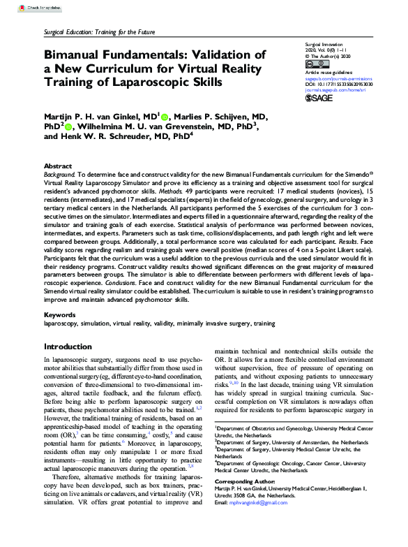 (PDF) Bimanual Fundamentals: Validation of a New Curriculum for Virtual ...