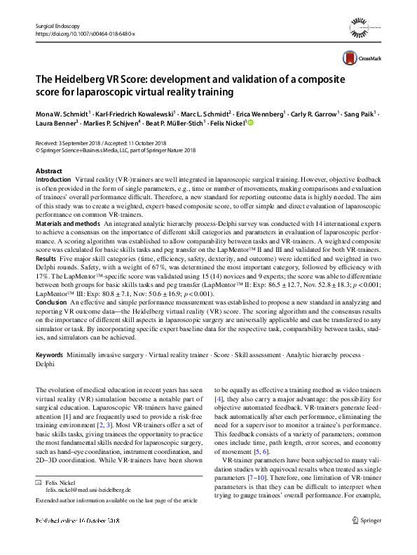 (PDF) The Heidelberg VR Score: development and validation of a composite score for laparoscopic ...
