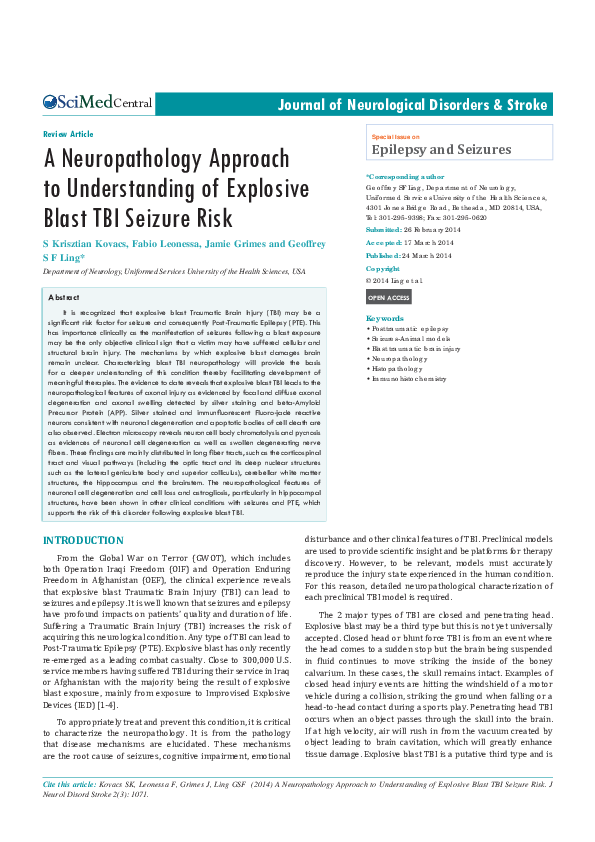 (PDF) A Neuropathology Approach to Understanding of Explosive Blast TBI ...