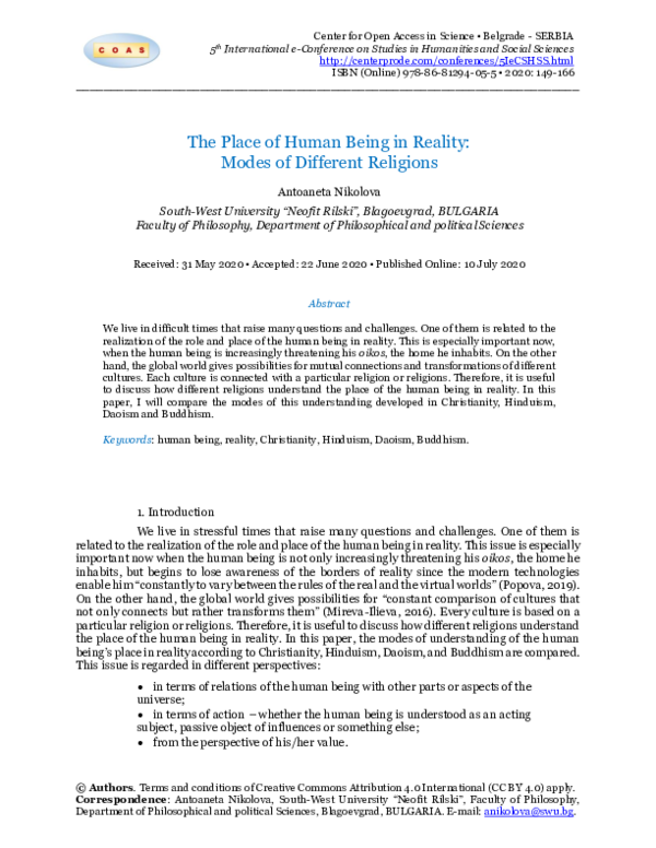 (PDF) The place of human being in reality: Modes of different religions