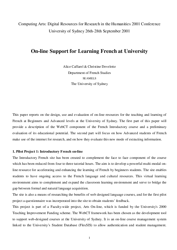 (PDF) Online Support for Learning French at University