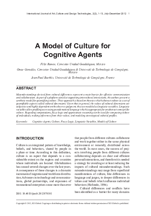 (PDF) A Model of Culture for Cognitive Agents | Omar Alejandro Gonzalez - Academia.edu