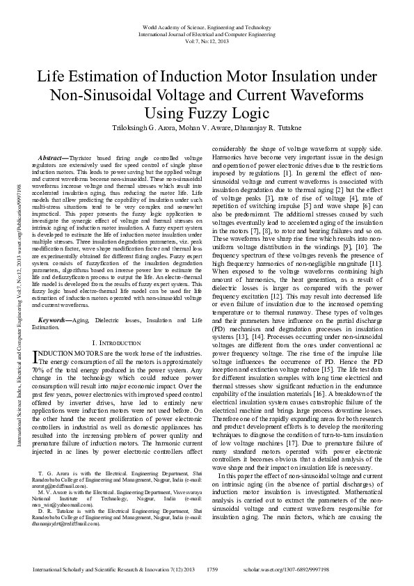 (PDF) Life Estimation Of Induction Motor Insulation Under Non-Sinusoidal Voltage And Current ...
